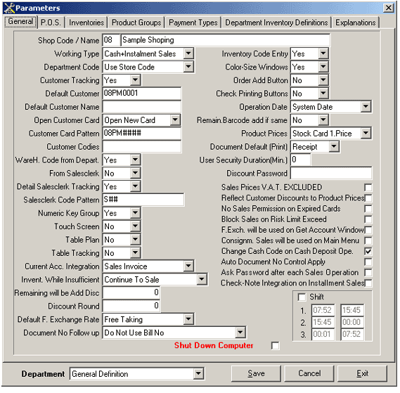 SentezShop Parameters